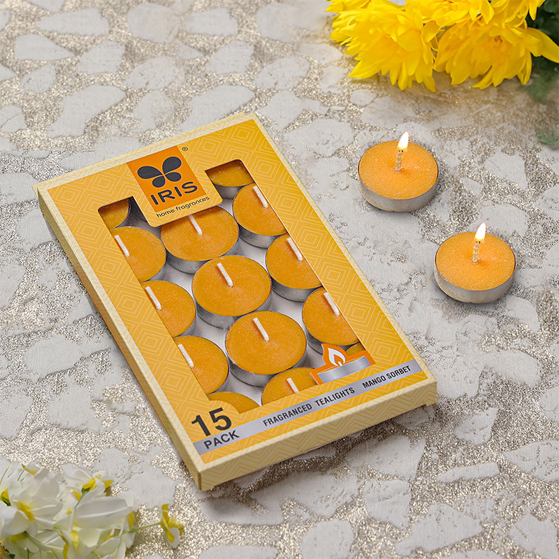 Buy Fragranced Tealights Pack of 15 in Mango Sorbet Fragrance
