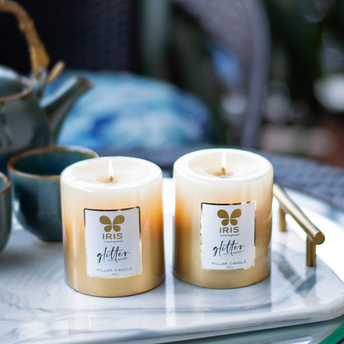 IRIS Gold Lacquered Glitter Pillar Candle – IRIS Home Fragrances